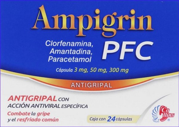 AMPIGRIN PFC CONT 24 CAPSULAS 3MG 50MG 300MG CLORFENAMINA AMANTADINA ...