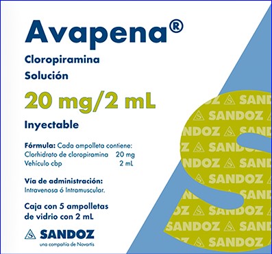 AVAPENA 20MG/2ML INYECTABLE CLOROPIRAMINA | FARMACIA RIVAS DEL CENTRO