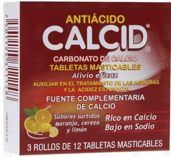CALCID 3 ROLLOS 12 TAB CARBONATO DE CALCIO | FARMACIA RIVAS DEL CENTRO